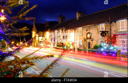 Decorated Christmas trees line the main street in Castleton; a ...