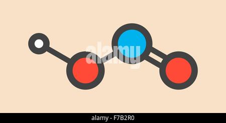 Nitrous acid (HNO2) mineral acid molecule. Atoms are represented as ...