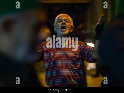 Portrait of Iranian religious man with Prayer bump and hand on heart ...