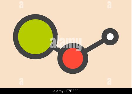 HClO. Hypochlorous acid. Molecule model, chemical formula, ball-and ...