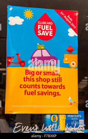 Window poster for Tesco clubcard in city centre Plymouth Devon England ...
