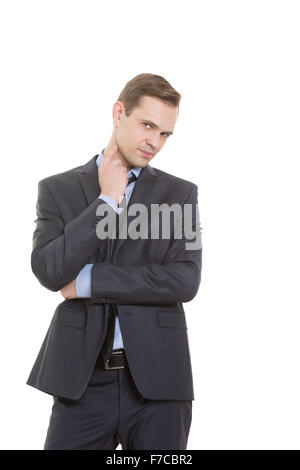 Man scratching his neck, portrait isolated on white background Stock ...