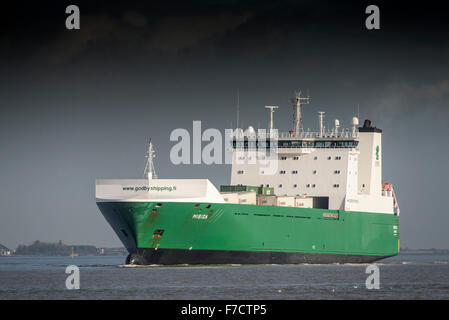 The Ro-Ro cargo ship, Misida steaming upriver on the River Thames in ...