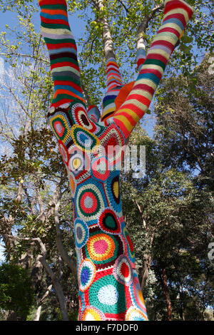 patchwork knitted crochet covered tree for warmth, protection and ...