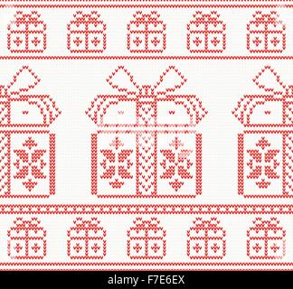 Seamless vector Gift pattern, red gift boxes on white background Stock ...