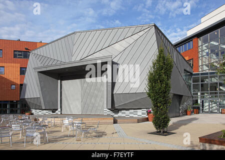 External view of the zinc-clad school auditorium building at Pimlico ...
