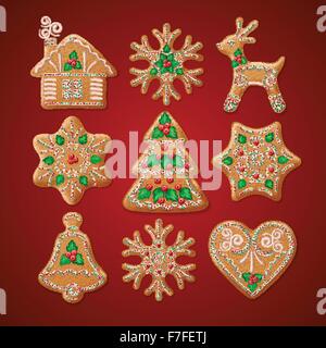 Ornate realistic set traditional Christmas gingerbread. Vector ...