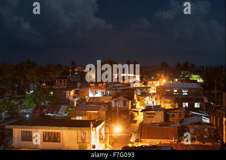 Aerial view of dirty city slum with old unfunctional ground cable car ...