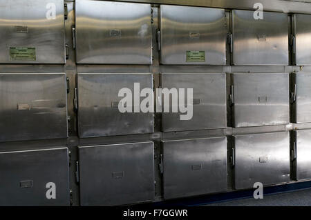 Authentic metal morgue drawers at the Vancouver Police Museum ...