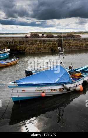 Traditional Coble boat, Beadnell harbour, Northumberland Stock Photo ...