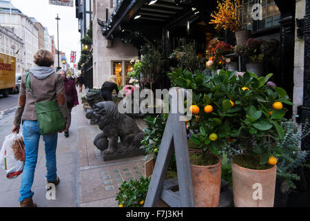The entrance to the flower shop of the Liberty Department Store, London ...