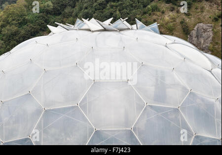 The Eden Project, Cornwall, UK. Detail of one of the huge plastic domes ...