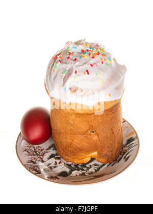 Easter cake with glace icing and easter eggs on white background Stock ...