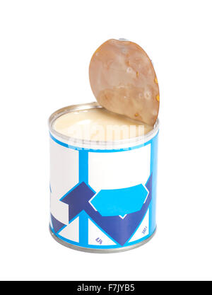 Opened Condensed milk tin can isolated on white Stock Photo - Alamy