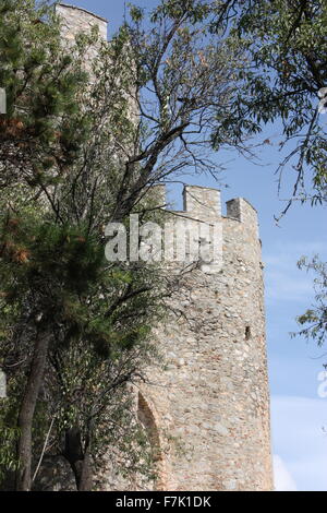 MACEDONIA, Ohrid. Car Samoil's Castle Tower and Macedonian Flag Stock ...