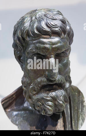 Greek philosopher Epicurus (341-270 BC). Roman marble copy after a ...