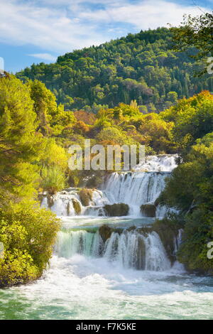 A view of an idyllic waterfall in the Krka national park in Croatia during autumn Stock Photo ...