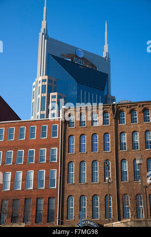 AT&T Building and historic red brick buildings of downtown Nashville ...