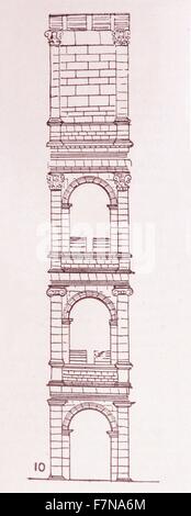 Illustration from a book depicting the different column tops. Left to ...