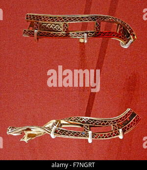 Anglo Saxon metalwork; 5th-6th Century AD. Slotted strips, decorated ...