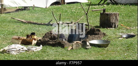 18th century British army cooking utensils at a reconstructed field ...
