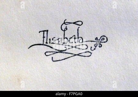Signature of Queen Elizabeth I. Queen of England and Ireland Stock ...
