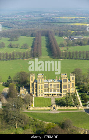 aerial view of Hardwick Hall, the Elizabethan masterpiece mansion built ...