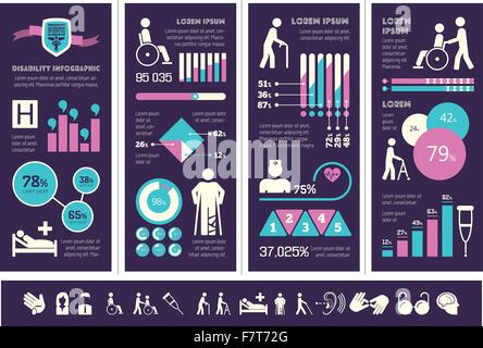 Healthcare and disability vector infographic with disabled person icons ...