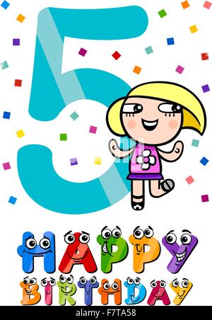 Cartoon Illustration of the Fifth Birthday Anniversary Greeting Card ...