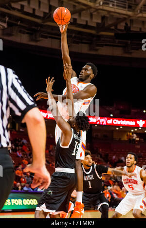 Clemson Tigers center Legend Robertin (00) is fouled by USC Upstate ...
