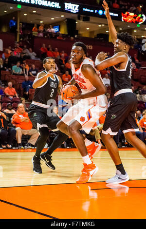 Clemson Tigers center Legend Robertin (00) celebrates after making a ...
