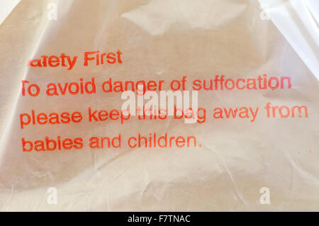 Warning to avoid danger of suffocation keep this plastic bag away from ...