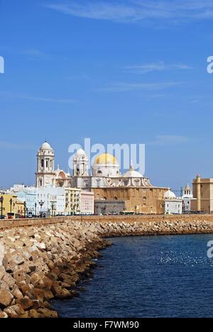 View along the waterfront towards the Cathedral, Cadiz, Cadiz Province ...