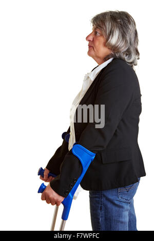 Caucasian old woman trying to walk suffering with kidneys pain senior ...