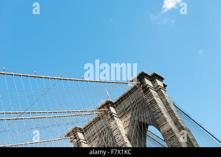 Architectural detail of the Brooklyn Bridge, a hybrid cable-stayed ...