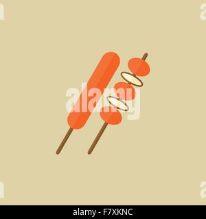 Bbq stick icon flat vector. Grill food. Dinner fire Stock Vector Image ...