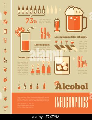 Drink infographic. Glass and alcohol drinks bottles business world info ...