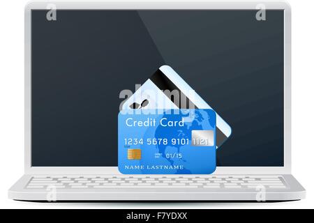 laptop computer with credit cards vector illustration design Stock ...