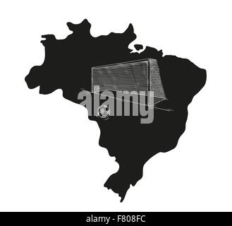 Brazil map hand drawn sketch. Vector concept illustration flag, childrens drawing, scribble map ...