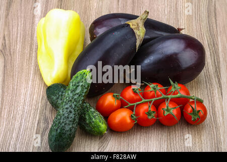 Gresh vegetables - eggplant, cucumber, tomato, yellow pepper Stock ...