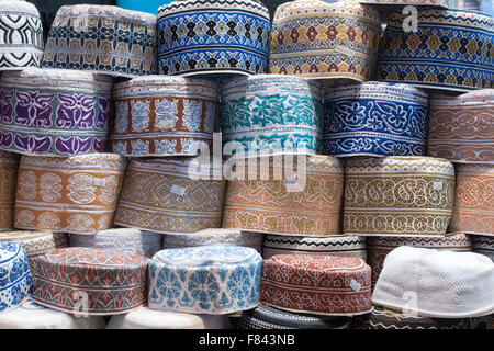Traditional omani kuma hats for sale at the souq in Muscat. Sultanate ...