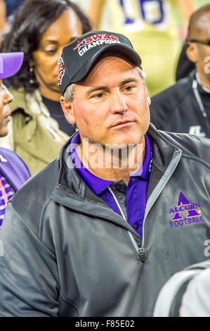 December 5, 2015 - Alcorn head coach Jay Hodson (r) displays the SWAC ...