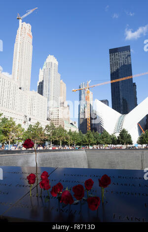 A Rose on the Ground Zero Memorial in the shadow of the One World Trade ...