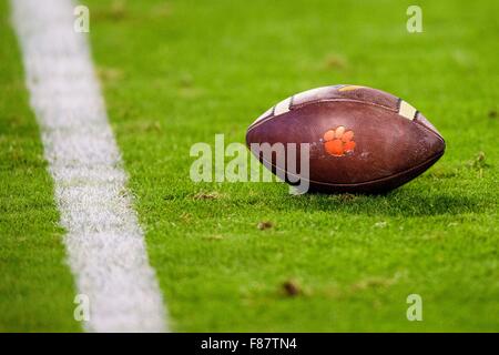 A Clemson football lies on the field before an NCAA college football ...