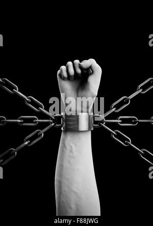 Shackled / 3D render of shackled hand with multiple chains Stock Photo ...