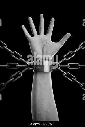 Shackled / 3D render of shackled hand with multiple chains Stock Photo ...