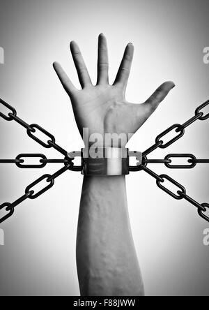 Shackled / 3D render of shackled hand with multiple chains Stock Photo ...