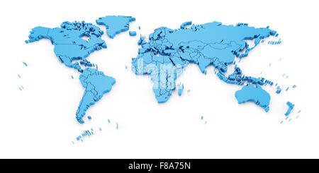 Detail world map with national borders, 3d render Stock Photo - Alamy