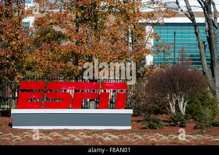 A logo sign outside of the headquarters of ESPN in Bristol, Connecticut ...