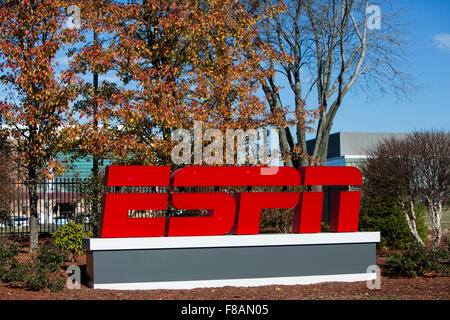 A logo sign outside of the headquarters of ESPN in Bristol, Connecticut ...